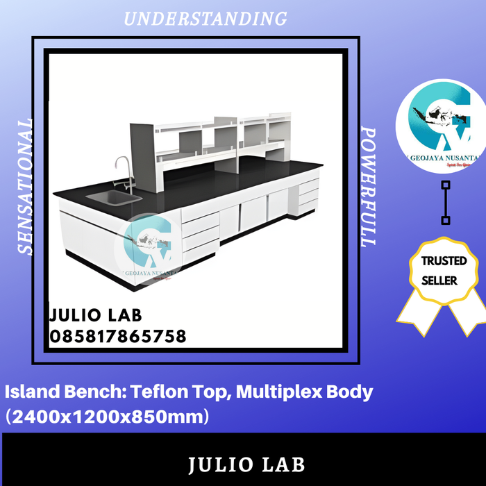 Jual Meja Lab Island Bench: Teflon Top, Multiplex Body (2400x1200x850mm ...