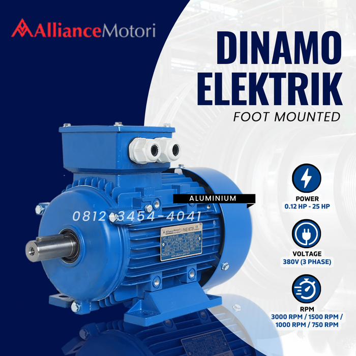 Jual Dinamo Listrik 1.5HP 3 Phase Elmot 2 hp 3 Hp B3 1500 RPM - 1.5 HP ...