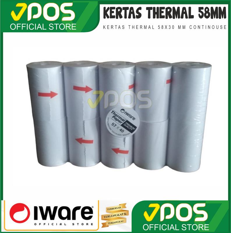 Kertas Thermal 58mm uk 40 Diameter 40mm Struk Nota Thermal Papper ...