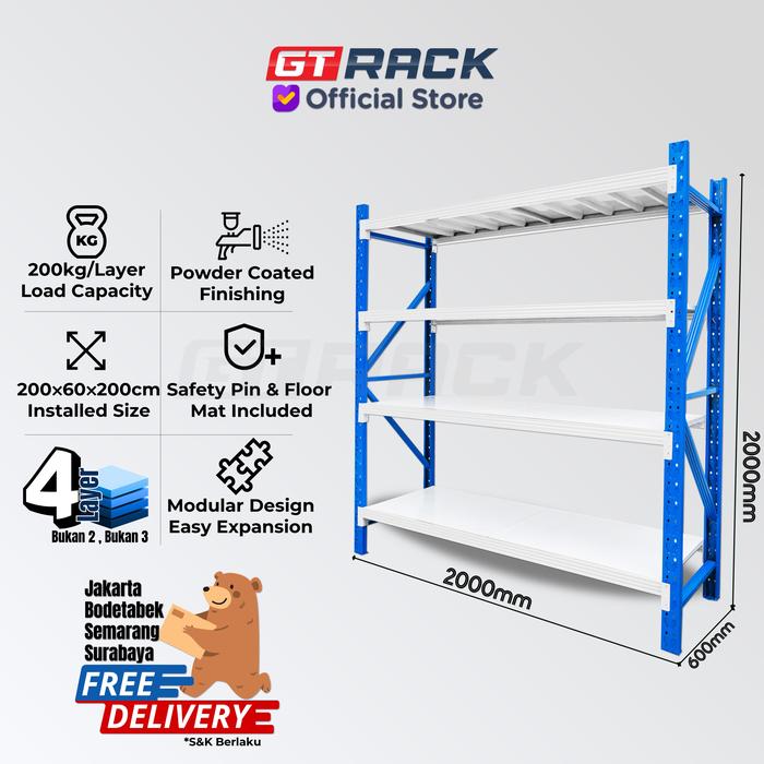 Promo RAK BESI 200KG 4 TINGKAT 2 METER RACK GUDANG SUPERMARKET RUMAH ...