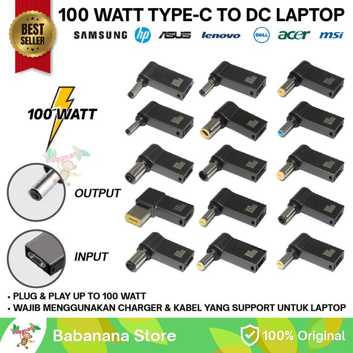 Jual 100W Adapter Converter Type-C PD 100 WATT TO DC Jack Laptop ...