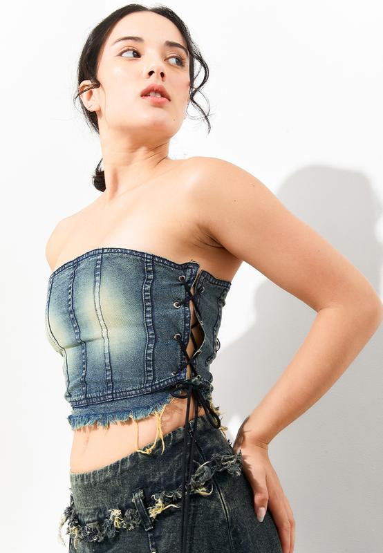 CATHA - Line Up Denim Bustier Top - Shop | Tokopedia