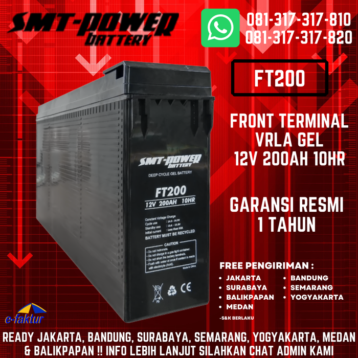 Jual FRONT TERMINAL SOLAR PANEL BATTERY SMTPOWER FT200 - 12V 200AH 10HR ...