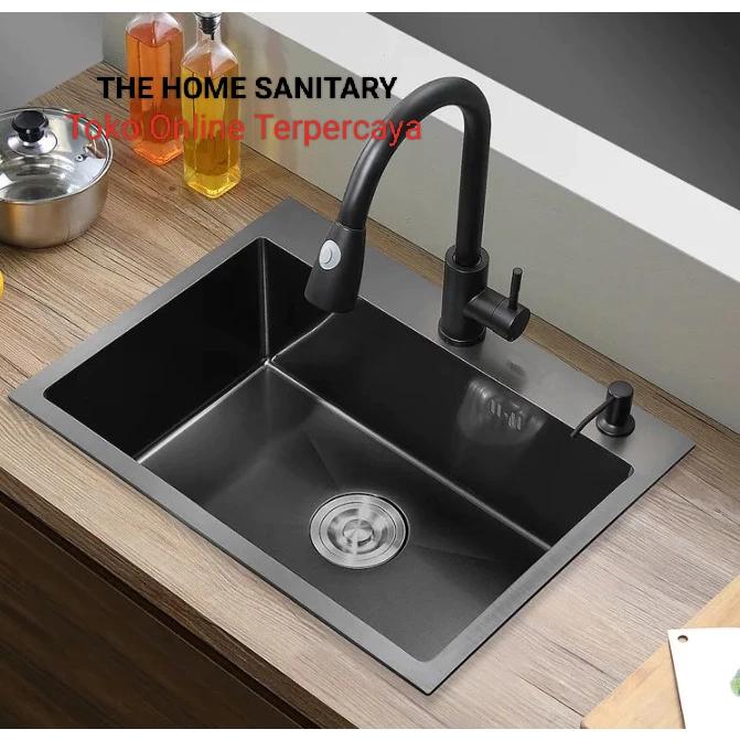 Kitchen Sink Hitam Stainless 6045 Peket Sink Kran Tarik Black - Shop ...