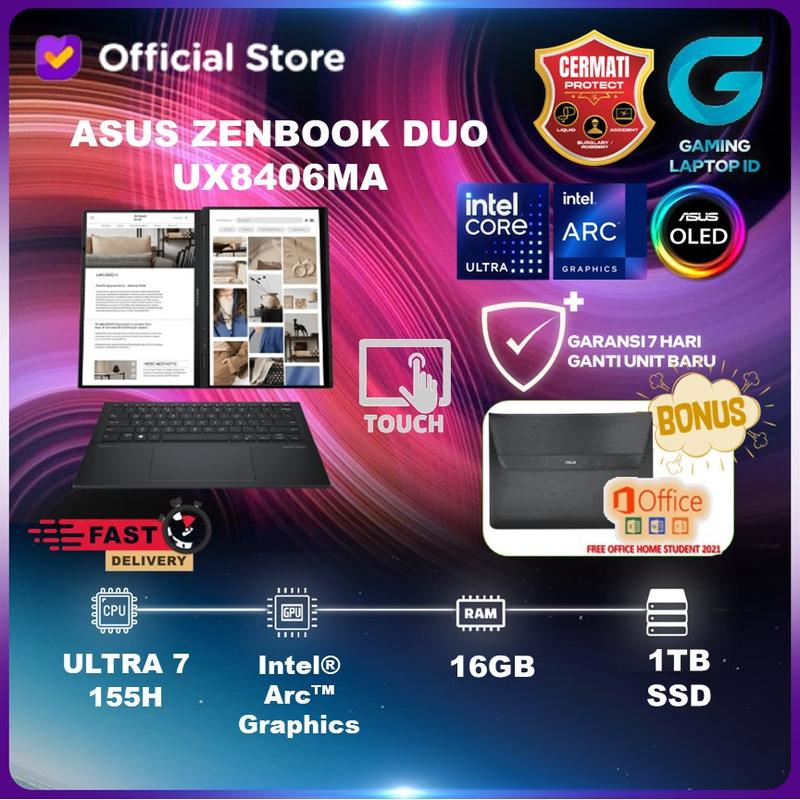ASUS Zenbook DUO UX8406MA Ultra 7 155H 16GB 1TB 14" 3K OLED W11 OHS ...