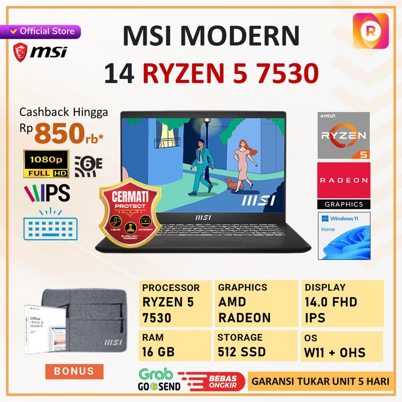 Msi Modern 14 Ryzen 5 7530U 16GB 512GB SSD W11 OHS 14" FHD IPS - Shop ...