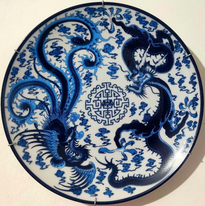 Jual Keramik Pajangan Piring Antik Cina Kansai Motif Naga Biru Putih ...