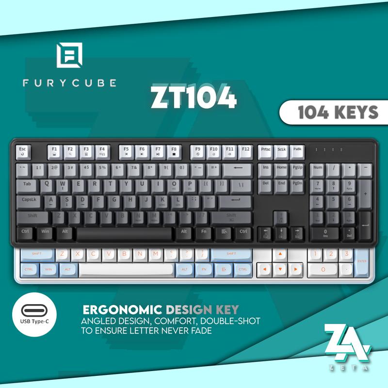 FURYCUBE ZT104 Mechanical Keyboard 104 Key Wired Hot Swap Silver Switch ...