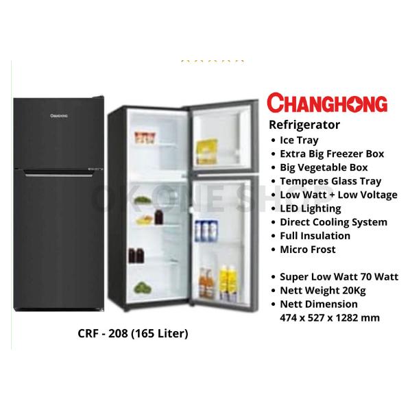 CHANGHONG Kulkas 2 Pintu 165L Low Watt Big Freezer CRF 208 CRF208 ...