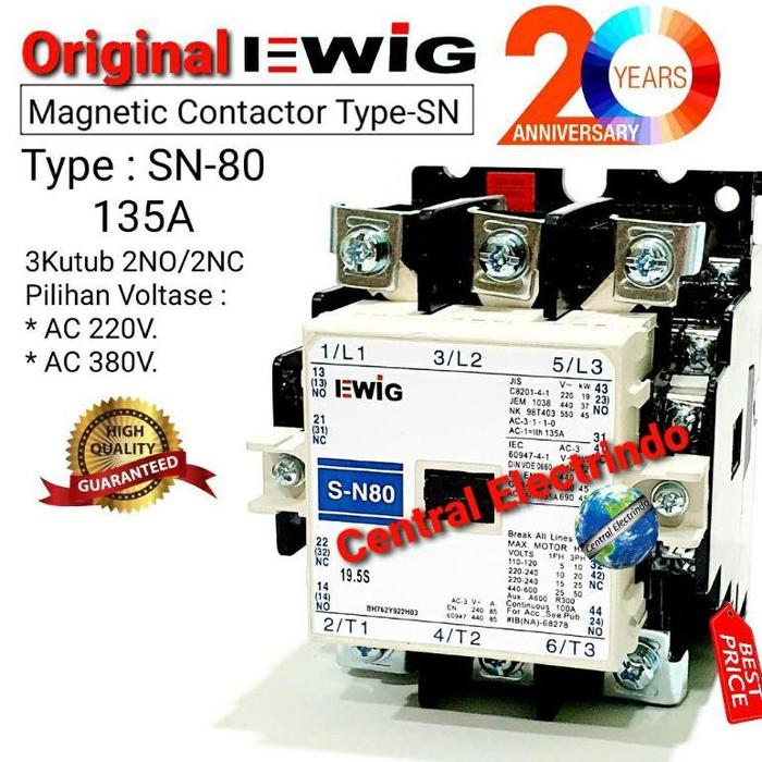 Jual Magnetic Contactor SN 80 AC 220V EWIG. - AC 220V - Jakarta Barat ...