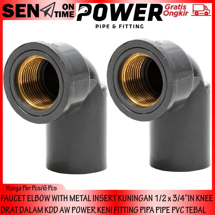Jual KNEE DRAT DALAM FAUCET ELBOW POWER WITH METAL 1/2 x 3/4 INCH KDD ...