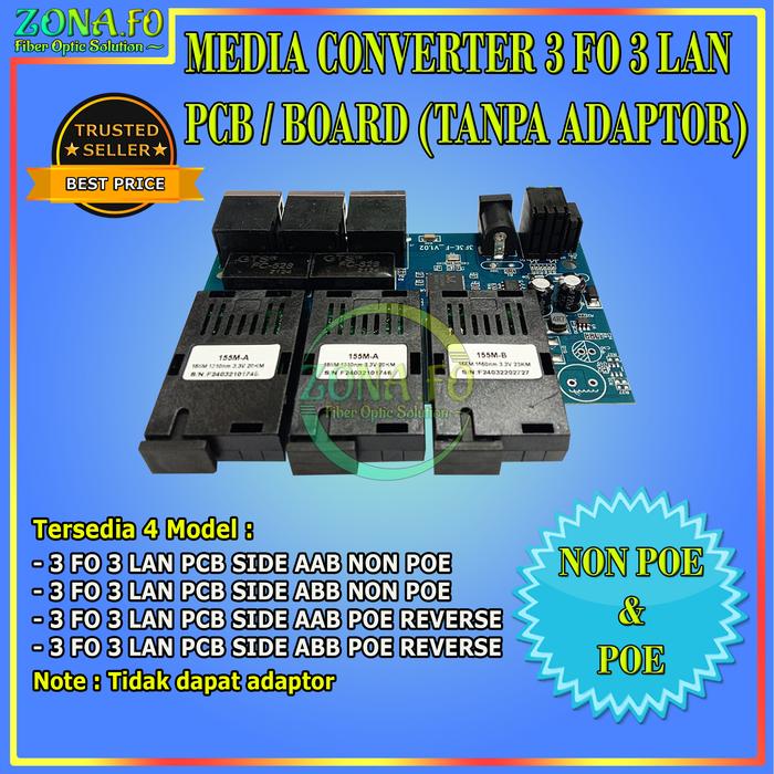 Promo Media Converter 3 Port FO 3 Port LAN PCB / Switch Fiber Optic 3 ...