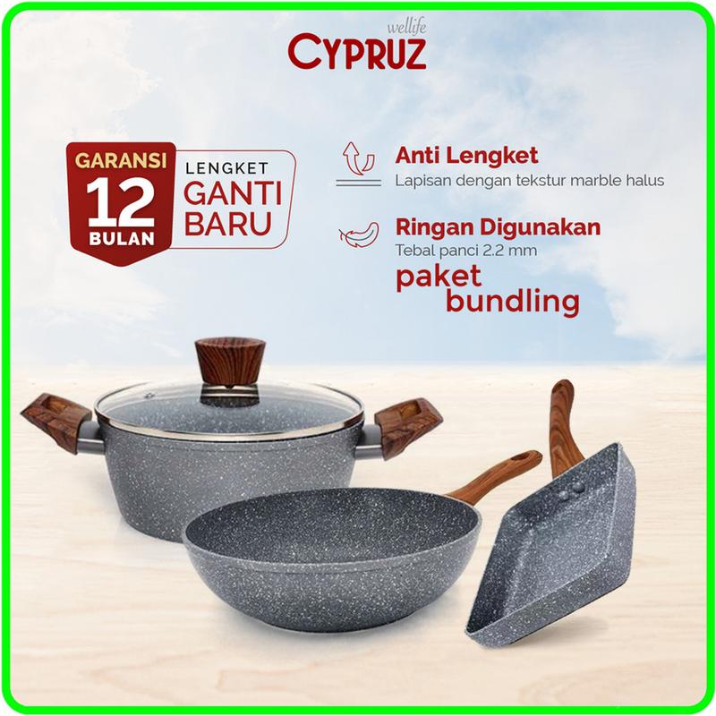 (PAKET BUNDLING) PANCI CYPRUZ GREY MARBLE SERIES Cypruz Pan Induksi set ...