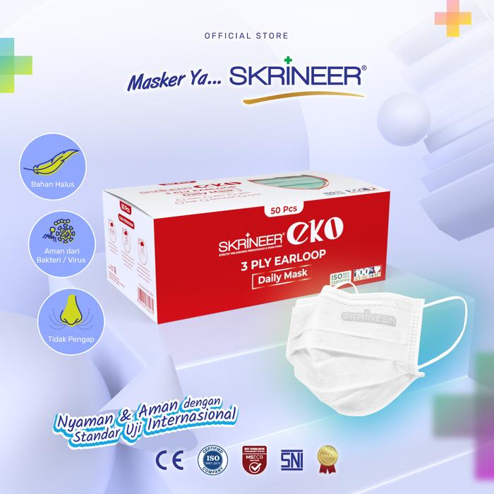 Promo Skrineer Masker Earloop EKO 3ply 50 pcs Color - Light Grey ...