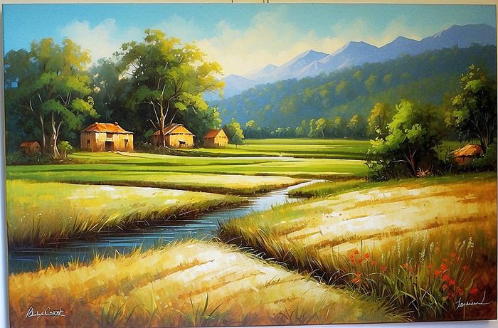 Jual Lukisan Kanvas Pemandangan Indah Suasana Pegunungan Model Terbaru ...