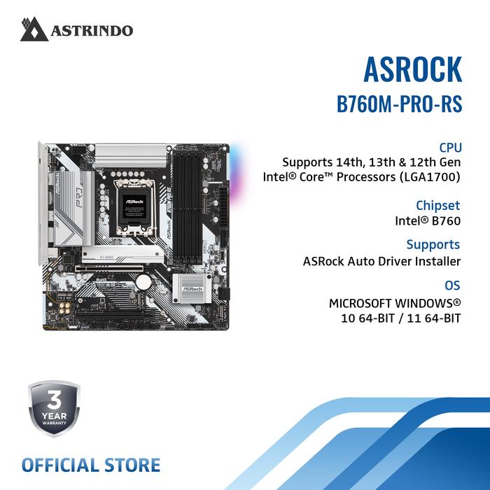 Promo Asrock Motherboard B760M Pro RS Intel LGA1700 DDR5 Support Gen 14 ...