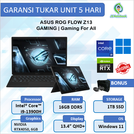 Promo Asus Rog Flow Z13 GZ301 Touch RTX4050 6GB/ i9 13900H 16GB 1TB ...