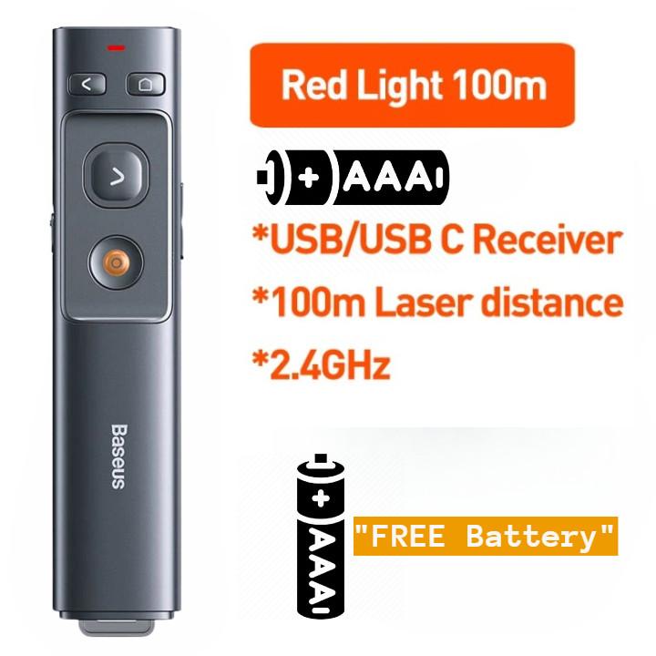 BASEUS Laser Pointer Wireless Presenter 2.4G Hz Pen Cursor Presentasi ...