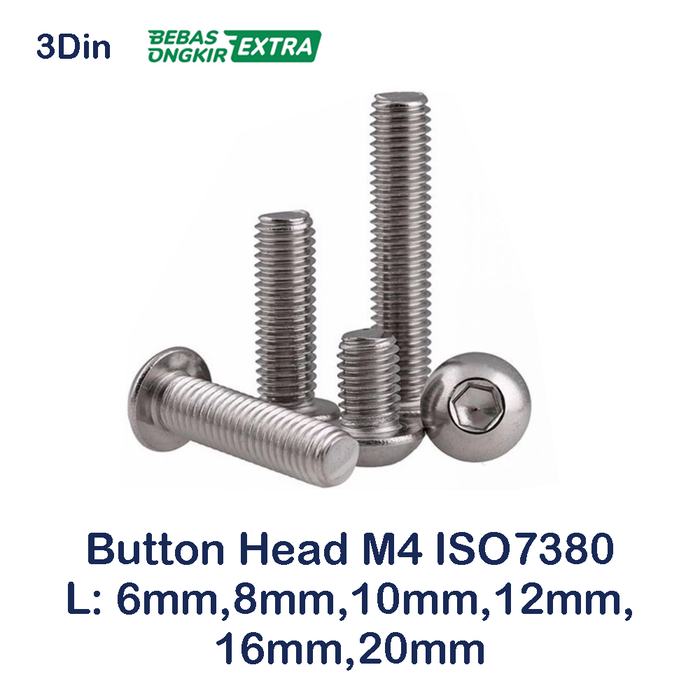 Jual Baut L Button M4 Stainless Steel ISO7380 Button Head Screw Hex ...