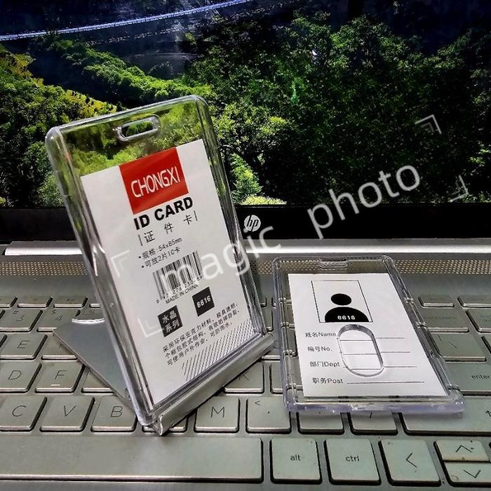 Promo Tempat Kartu Id Card Akrilik 2 Sisi Bening Transparan Vertikal ...