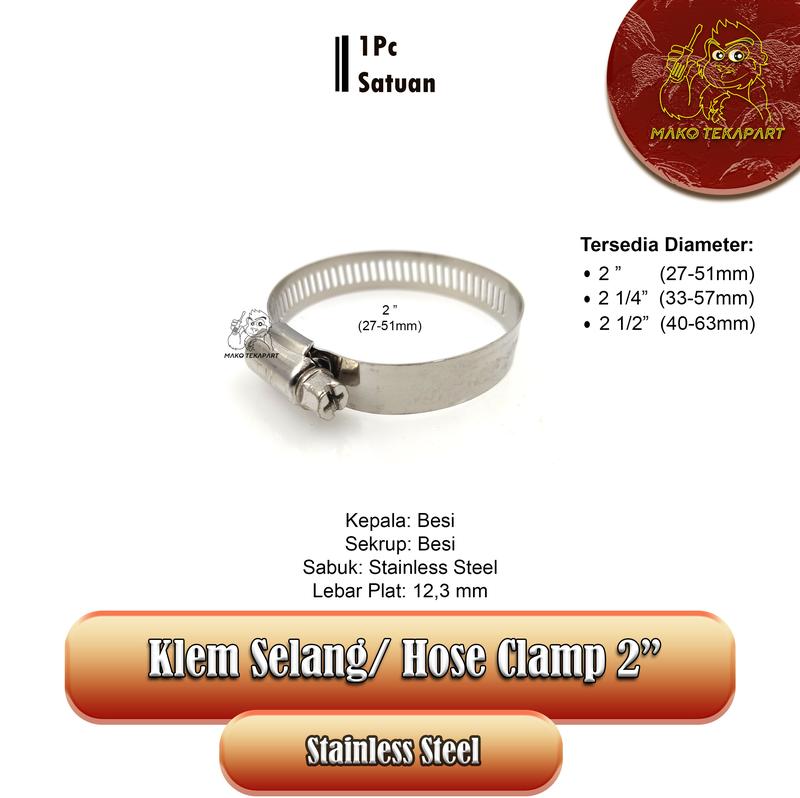 Klem selang/hose clamp 1 1/2; 1 1/4; 1 3/4; 2; 2 1/2; 2 1/4; 2 3/4 Inch ...