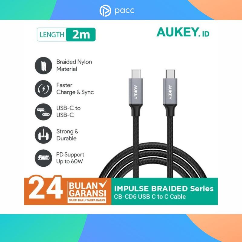 Aukey Cable CB-CD6 2M C to C Braided Nylon - 500342 - Shop | Tokopedia