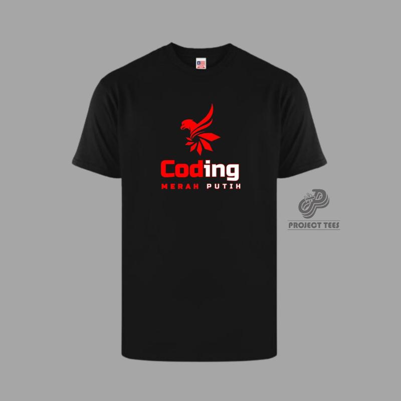 kaos Hitam polos logo CODING MERAH PUTIH - Shop | Tokopedia