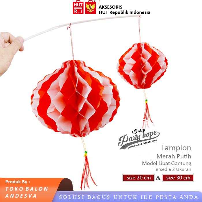 Lampion lipat merah putih / hiasan gantung merah putih bulat bola ...