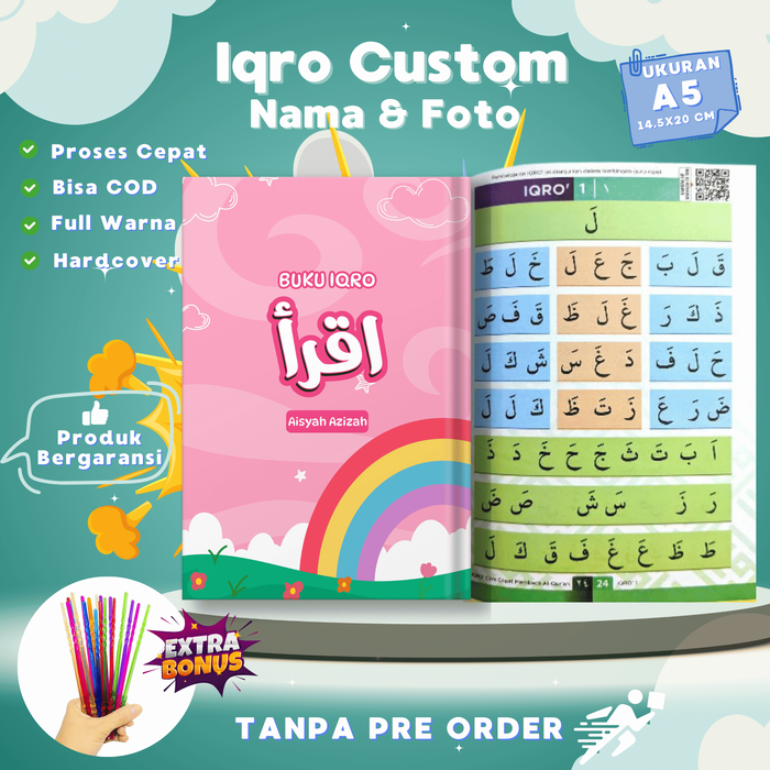 Jual Iqro Custom Hard Cover Full Color Nama Anak Cetak Foto Iqra ...