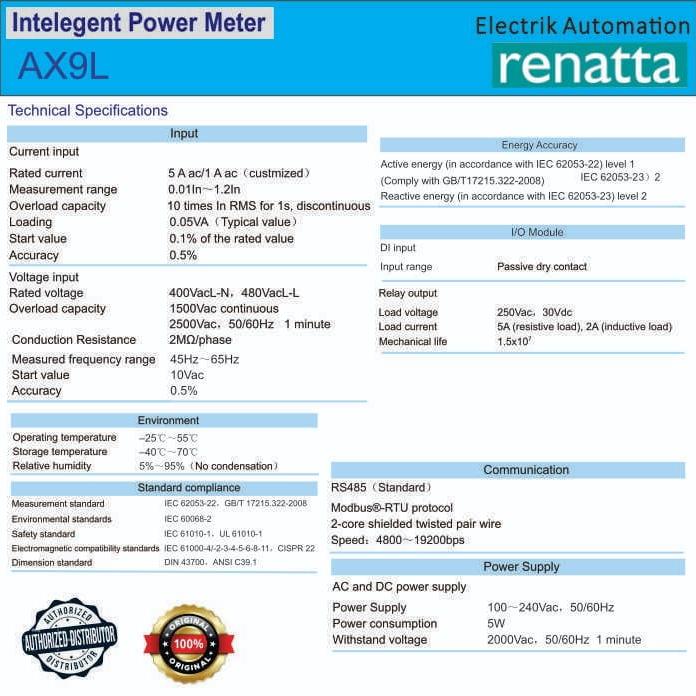 POWER METER AX9L-W-RC38 MODBUS RS485 (3PHASE) RENATTA - Shop | Tokopedia