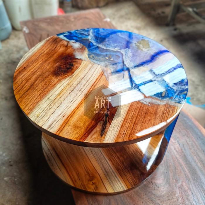 Jual Meja resin kombinasi kayu solid / meja resin kayu jati / meja ...