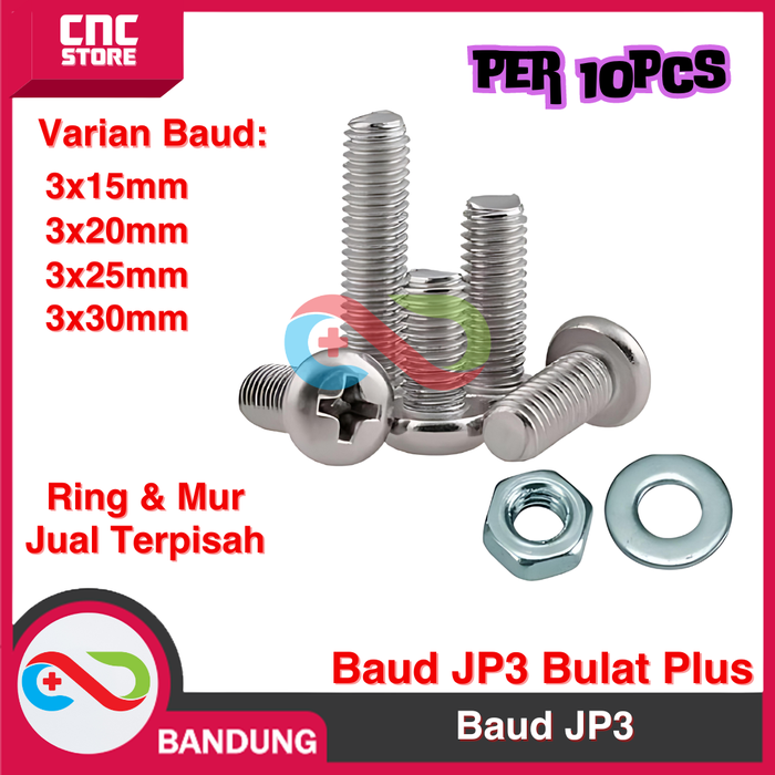 Jual 10Pcs BAUT BAUD RING MUR JP3 M3 M3x15 M3x20 M3x25 M3x30 - MUR M3 ...