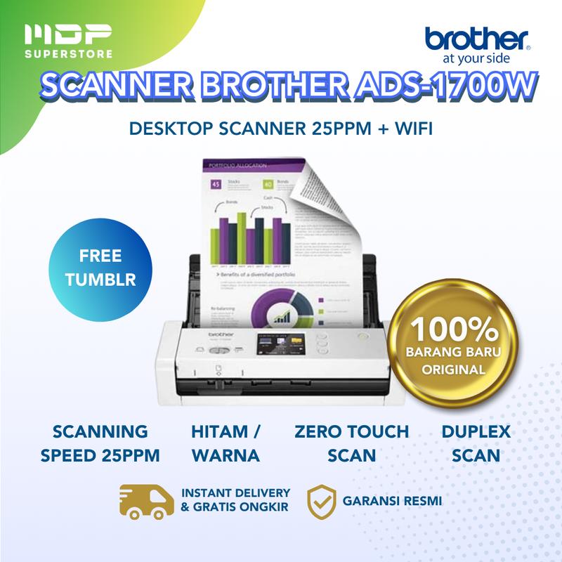 SCANNER BROTHER ADS-1700W (DESKTOP SCANNER 25PPM + WIFI) - Shop | Tokopedia