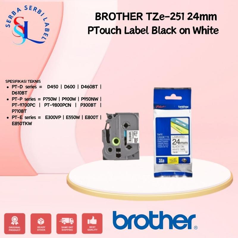 BROTHER TZe-251 24mm PTouch Tape Label Barcode TZe251 Black on White ...