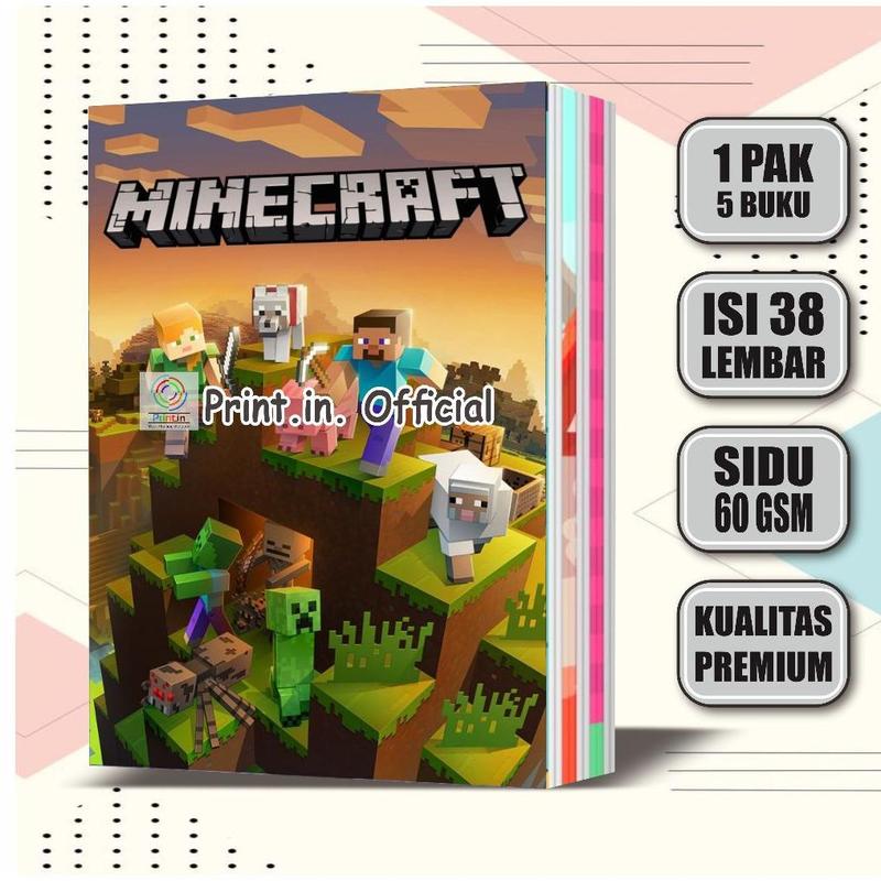 Buku Tulis Anak Custom Minecraft 38 Lembar / Buku Tulis Sekolah (5Pcs ...