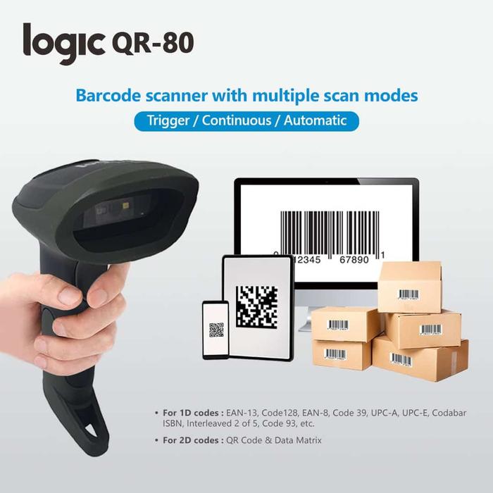 Jual Logic QR-80 Barcode Scanner dengan Sensor CMOS 752*480 & 3 Mode ...
