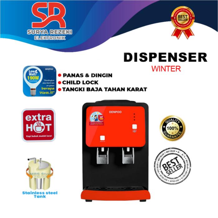 Jual Denpoo Water Dispenser SNOW Hot & Cold Low Watt 190, Black Frame ...