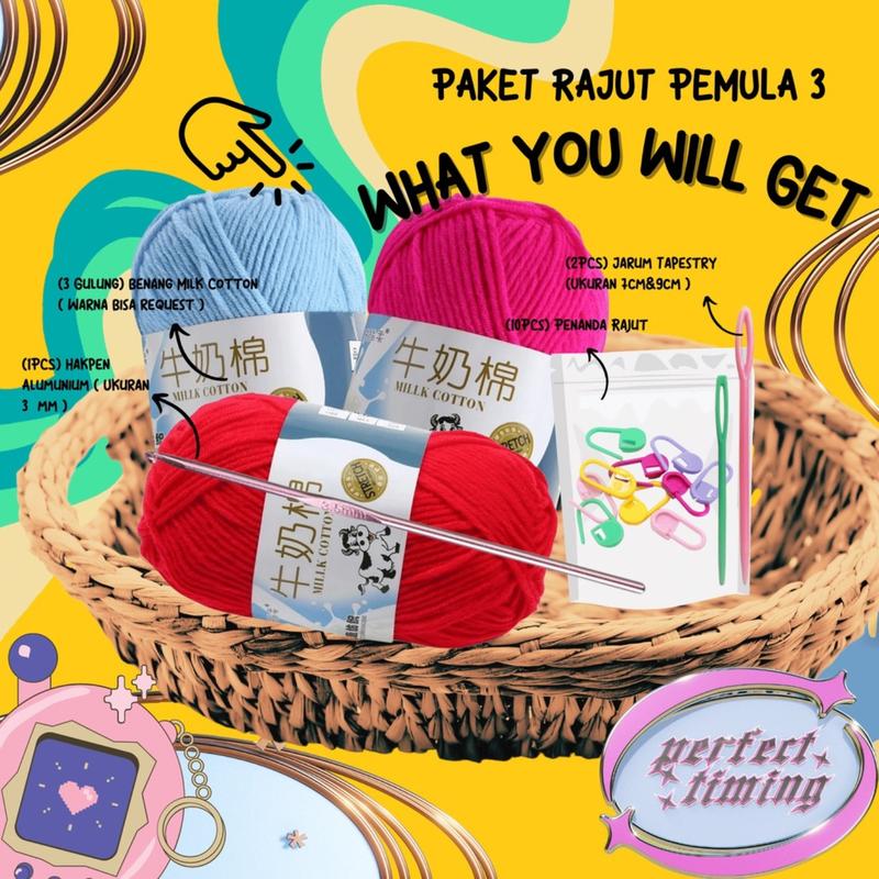 Paket Rajut Untuk Pemula Set Alat rajut + Benang Milk Cotton - Shop ...