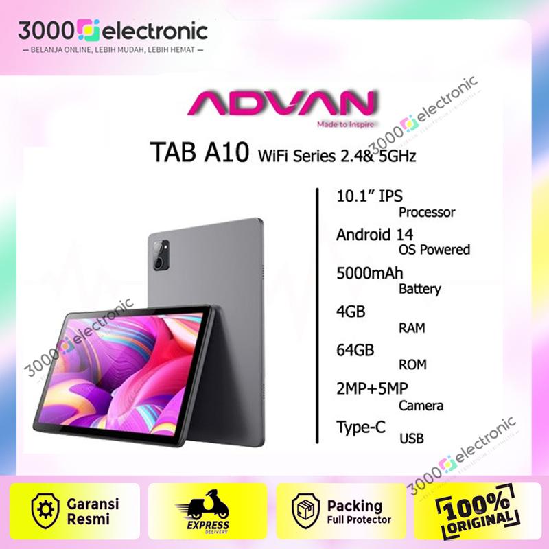 ADVAN TAB A10 Wifi 4GB / 64GB Layar 10.1”IPS Screen Tablet Android ...