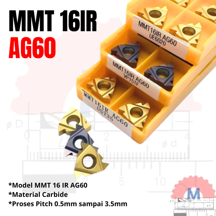 Promo Pahat drat dalam MMT 16IR 60 derajat Insert ulir MMT16IR AG60 ...