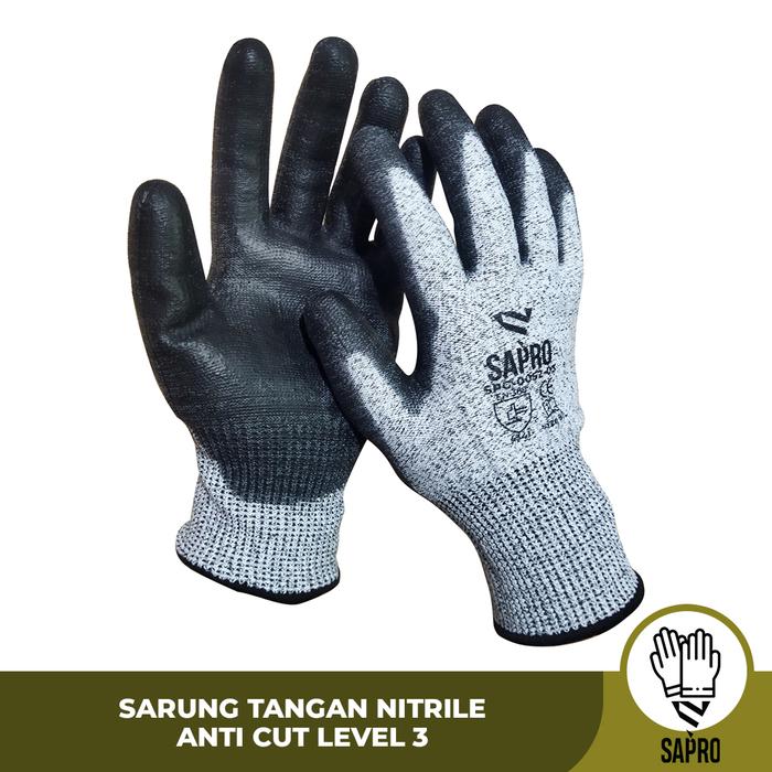 Promo Sarung Tangan Anti Cut Level 3 Sapro Safety Glove Nitrile Anti ...