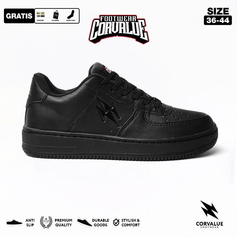 SEPATU CORVALUE FOOTWEAR - Sepatu Sneakers Kasual Hiratsuka fullblack ...