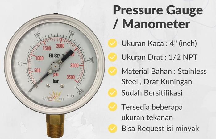 Jual Pressure Gauge; Analog Pressure Gauge 6; 10; 25; Bar Manometer ...