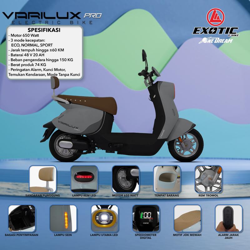 SEPEDA LISTRIK MOTOR VESPA EXOTIC VARILUX PRO 650 WATT 48V20AH - Shop ...