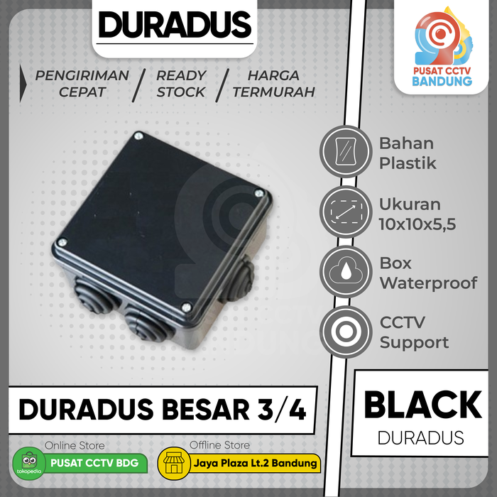Jual Duradus CCTV Hitam Outdoor Junction Box Plastik Waterproof 10cm x ...