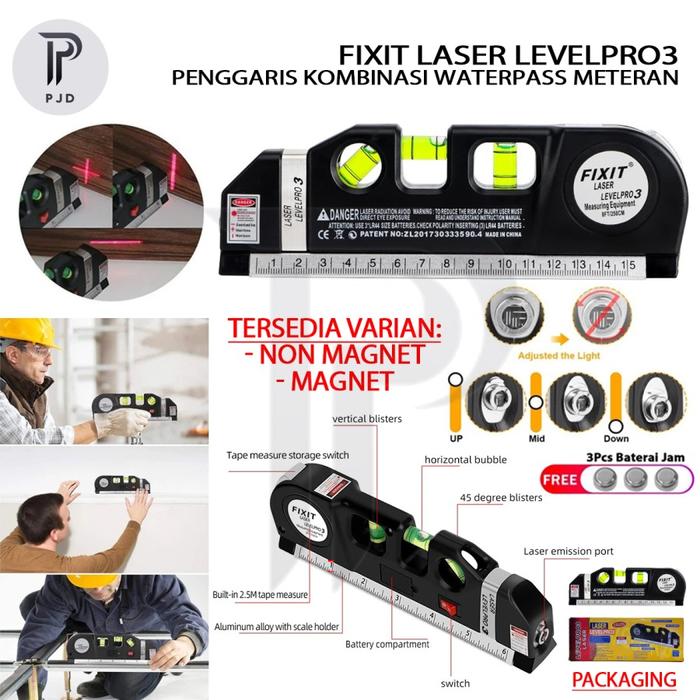 Jual Fixit Level Pro 3 Levelpro3 Penggaris Laser Waterpass Meteran ...