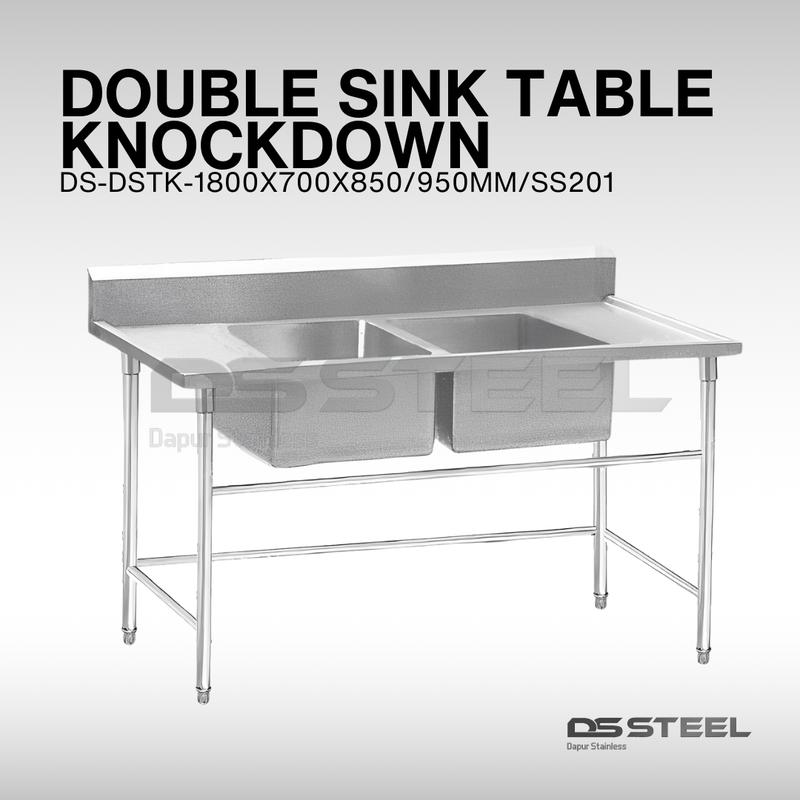 DS STEEL Double Sink Table Stainless Knockdown Ukuran 1800x700x850 ...