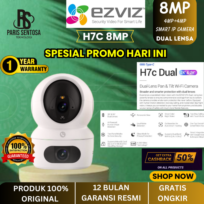 Promo EZVIZ H7C 2K+ 8MP 4MP + 4MP SMART HOME WIFI CCTV IP CAMERA DUAL ...