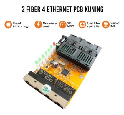 HTB 2F4E Yellow Media Converter 2 Port FO - 4 Port LAN Support POE ...