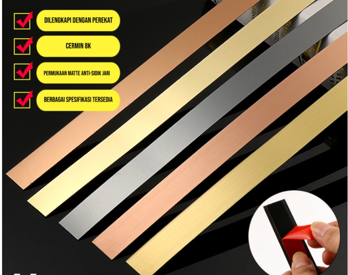 Promo (LAIV) Plat Strip Mirror List Stainless Steel 3m List Strip ...